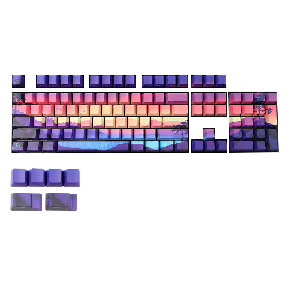 Cartoon Sunset Landscape PBT Keycaps Personalized Keyboard Keys - Dubsnatch