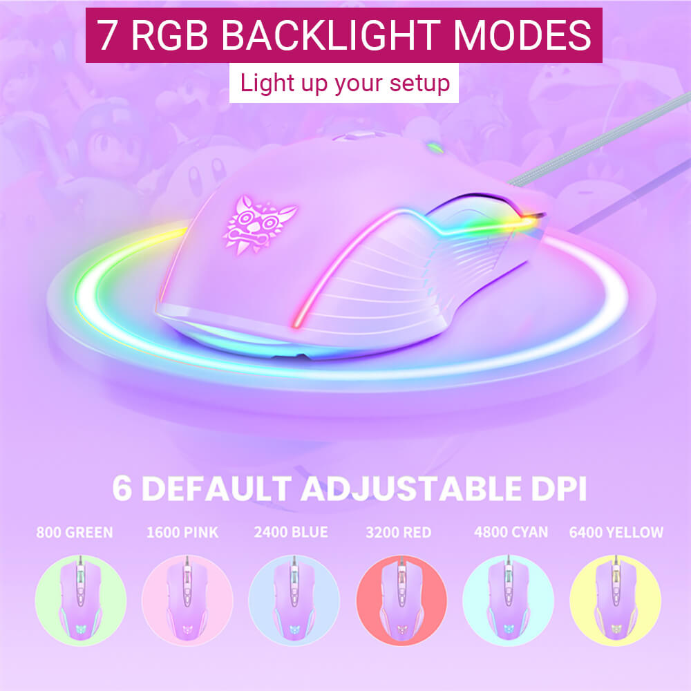 RGB Backlight Cute Pastel Mouse 6400 DPI USB - Dubsnatch