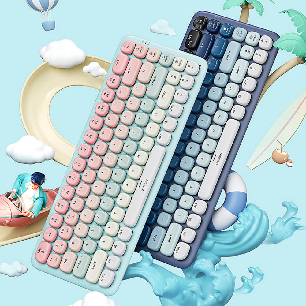 Bluetooth 5.0 Gradient Cozy Slim Mechanical Keyboard White Backlight ...