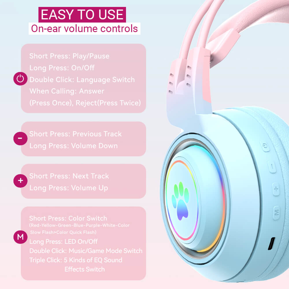 Bluetooth 5.3 Gradient Pastel Headset Mic RGB 3.5mm Jack - Dubsnatch