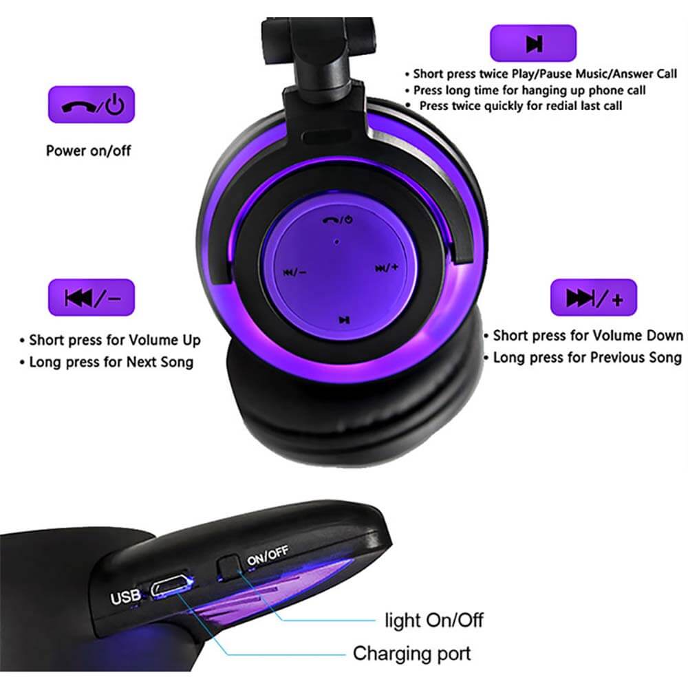 Bluetooth Hairy Cat Ear Headphones Mic Glowing LED - Dubsnatch