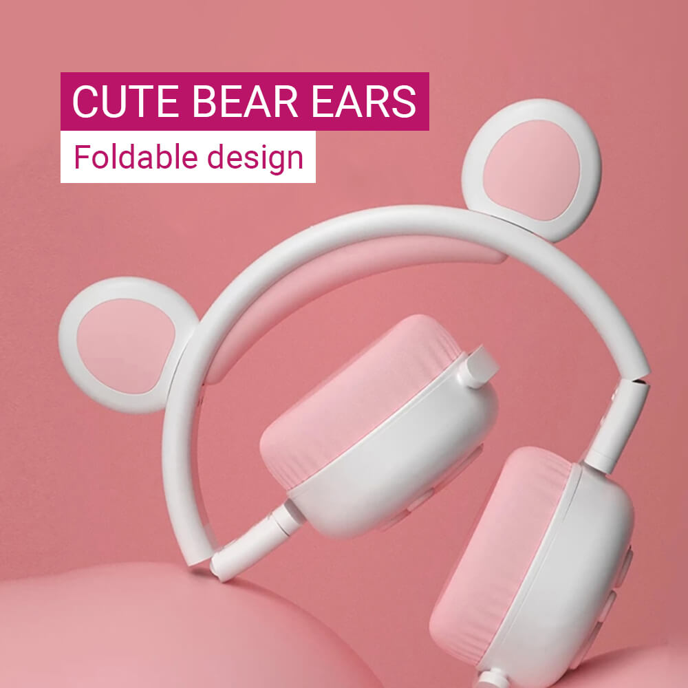 Cute Bear Ear Headphones Bluetooth 5.0 RGB Kids - Dubsnatch