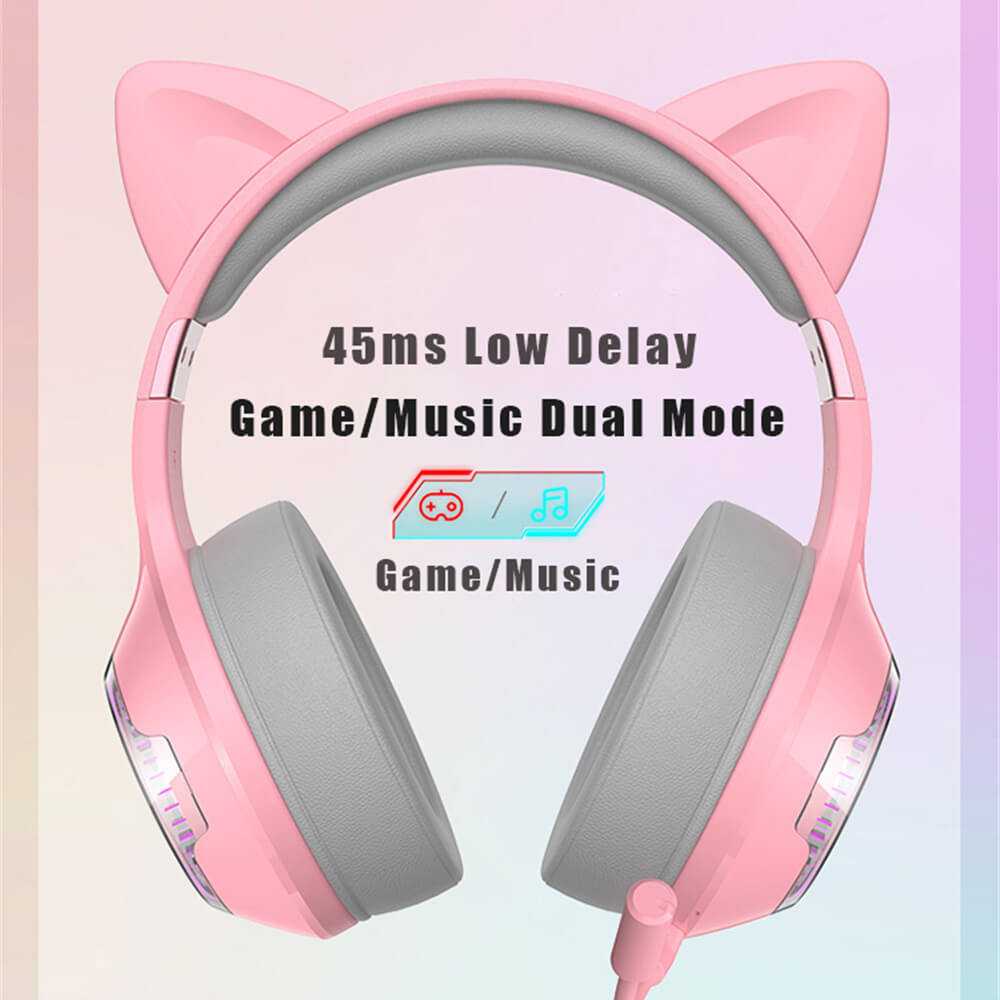 Cute Bluetooth Kitty Ear Headset Microphone RGB Lightweight - Dubsnatch