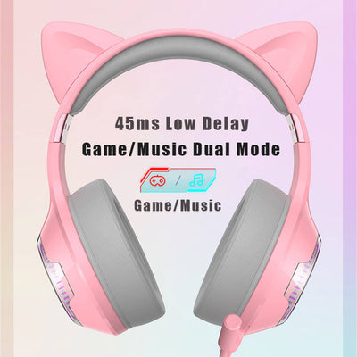 Cute Bluetooth Kitty Ear Headset Microphone RGB Lightweight - Dubsnatch