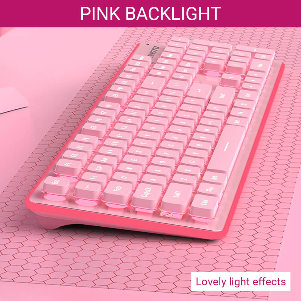 Girly Metal Keyboard Pink Backlight Silent Keys - Dubsnatch