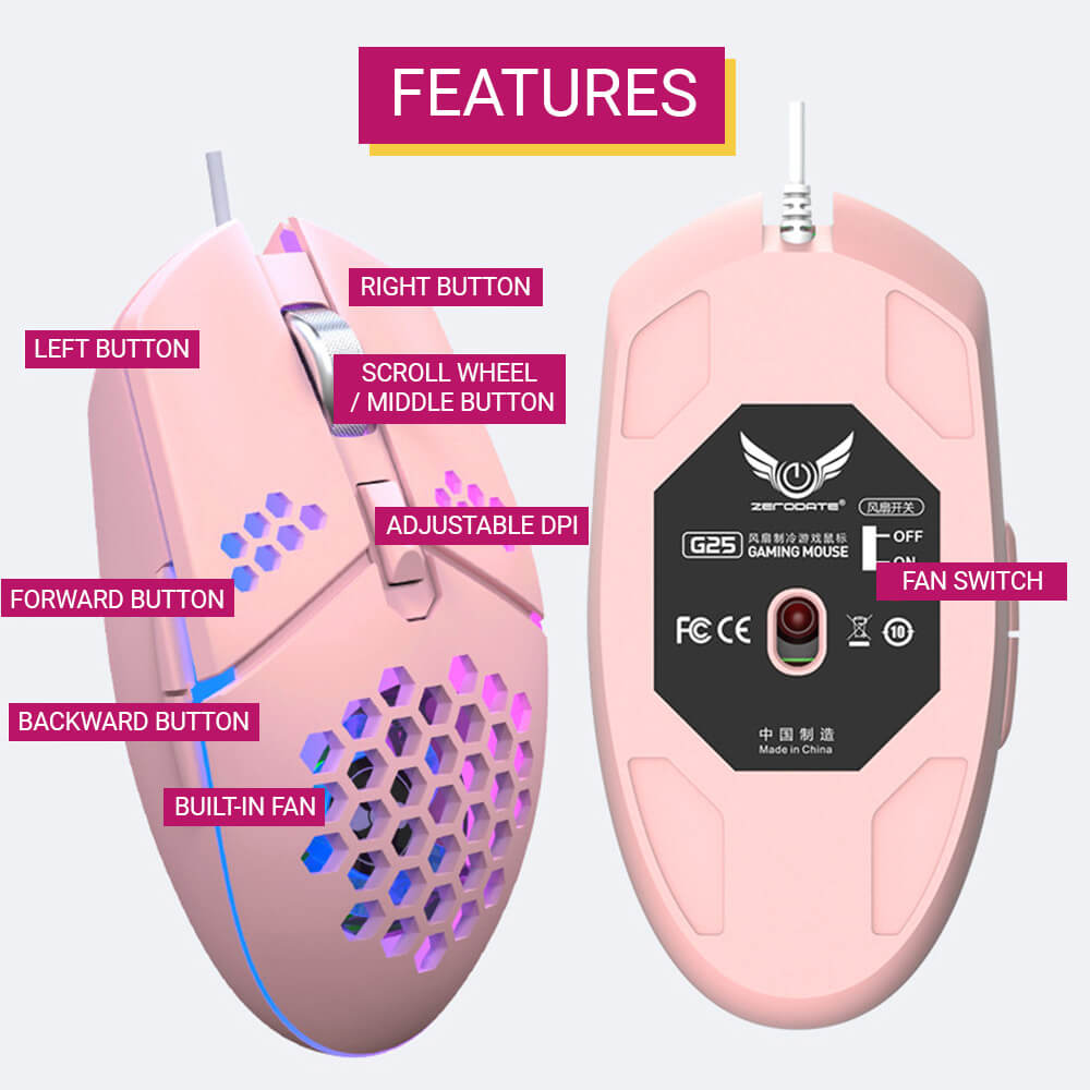 Honeycomb Mouse Fan USB LED 3200 DPI - Dubsnatch