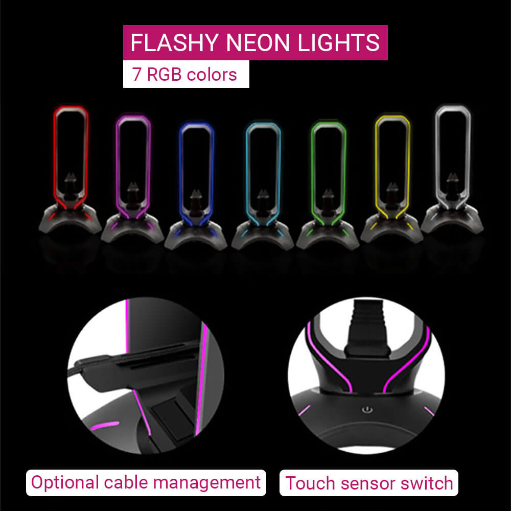 Neon RGB Headset Stand Gaming Double USB - Dubsnatch