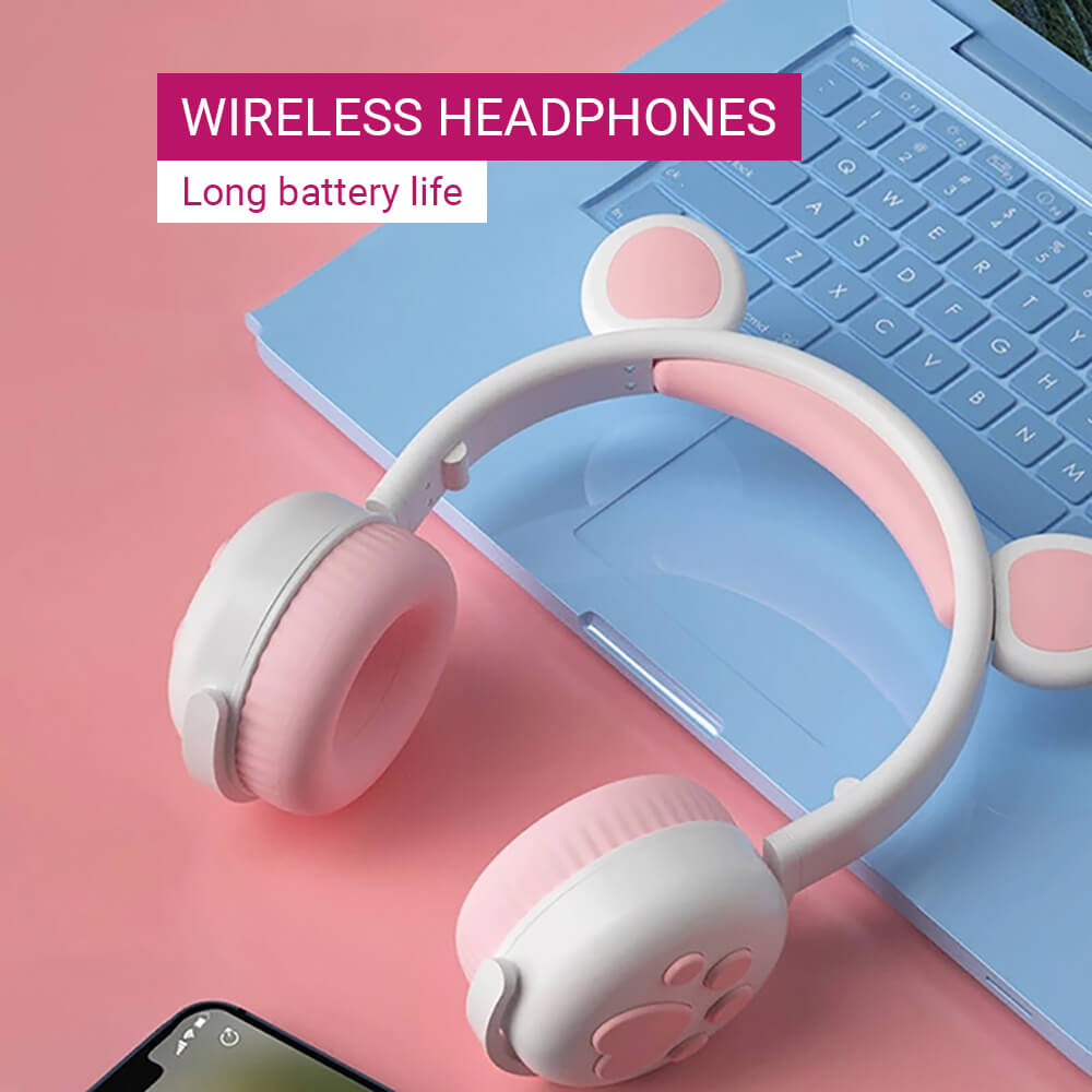 Cute Bear Ear Headphones Bluetooth 5.0 RGB Kids - Dubsnatch